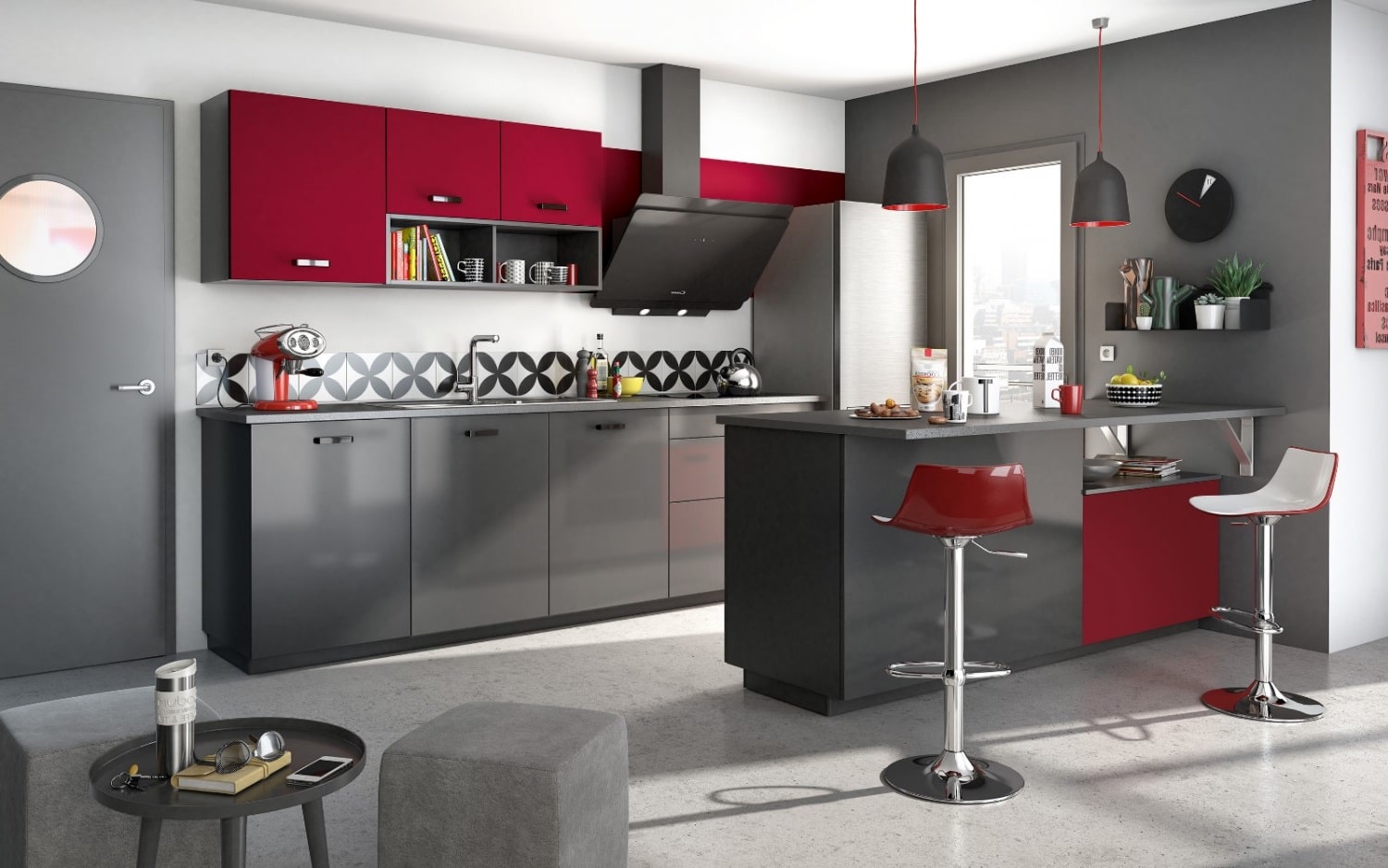 Cuisine rouge et grise : Nos 12 idées déco inspirantes